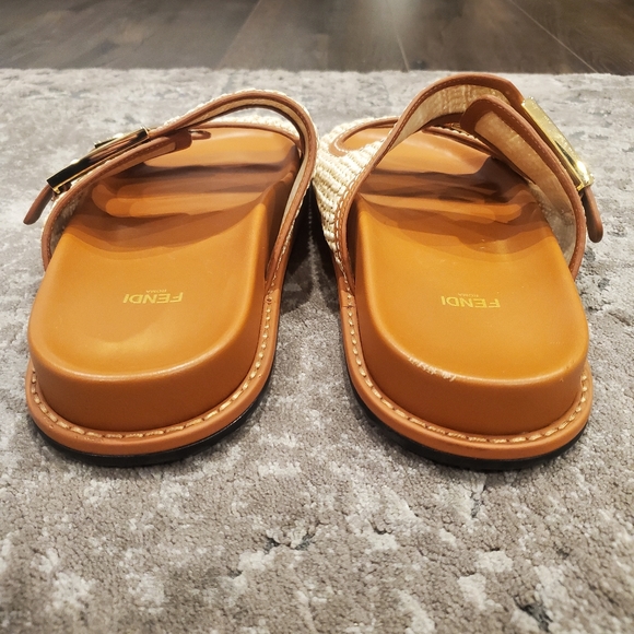 Fendi | Shoes | Fendi Feel Raffia Leather Slide Sandals 4 | Poshmark